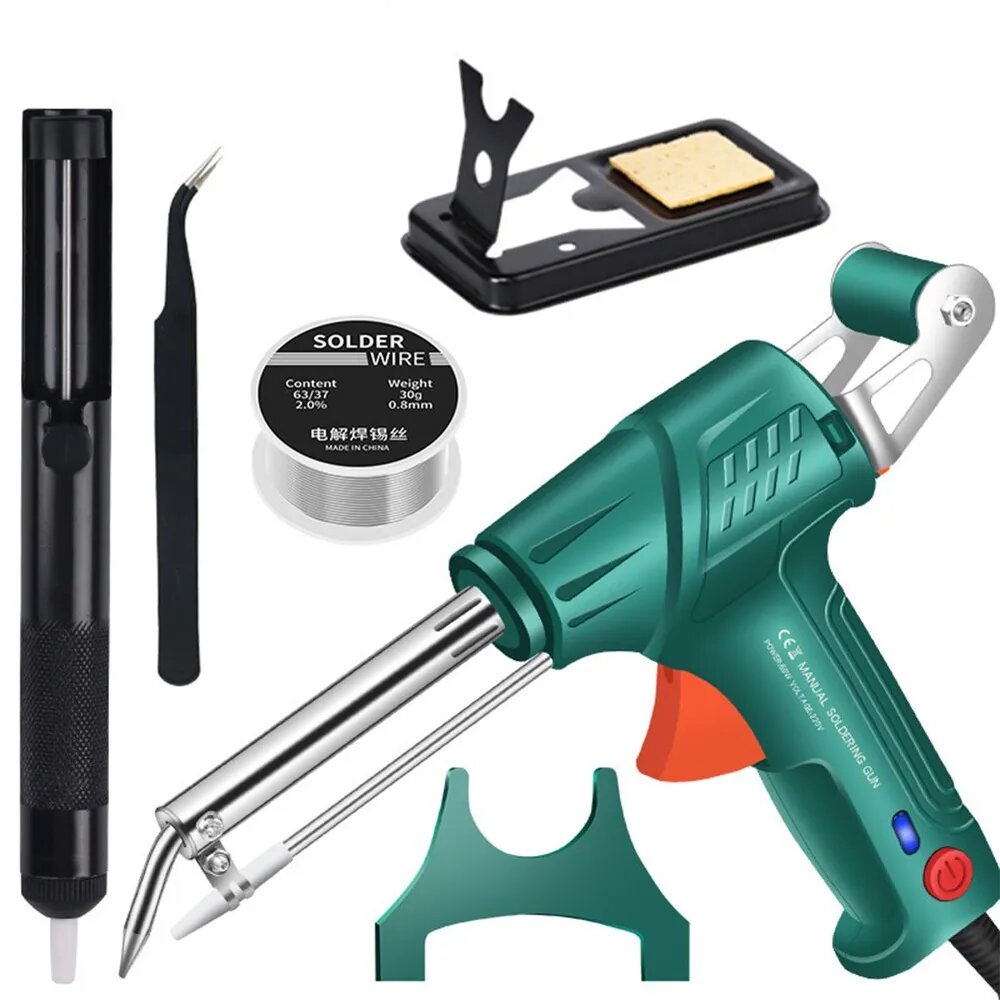 Паяльный пистолет 60 Вт, зелёный, с набором из 5 инструментов для плат