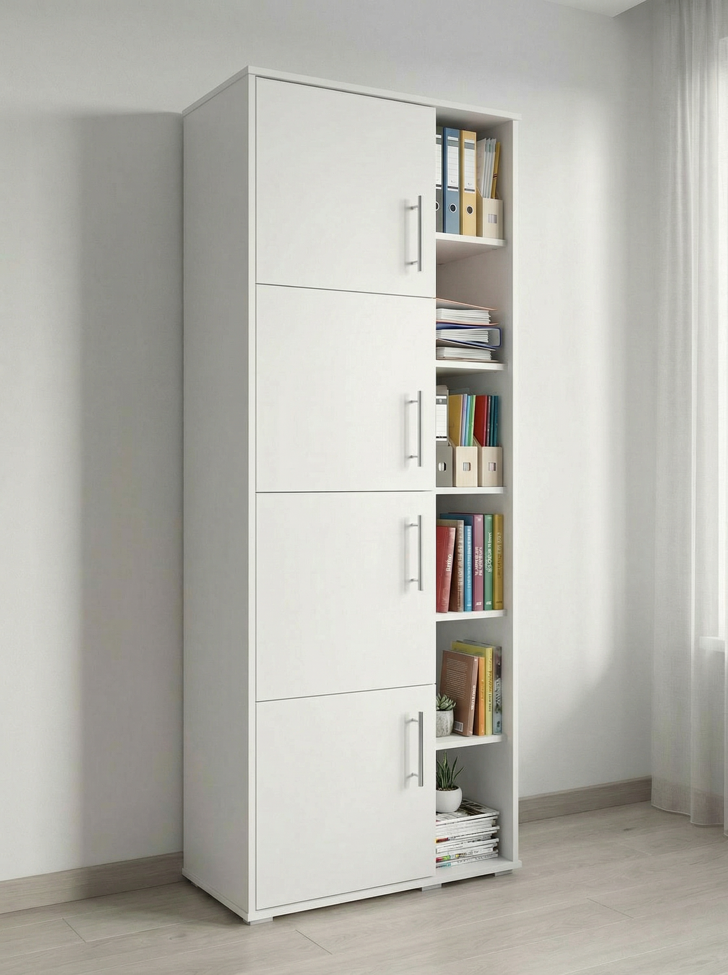 Стеллаж напольный с 4 дверцами Стим-30, ШхГхВ: 80х38х200 см, белый