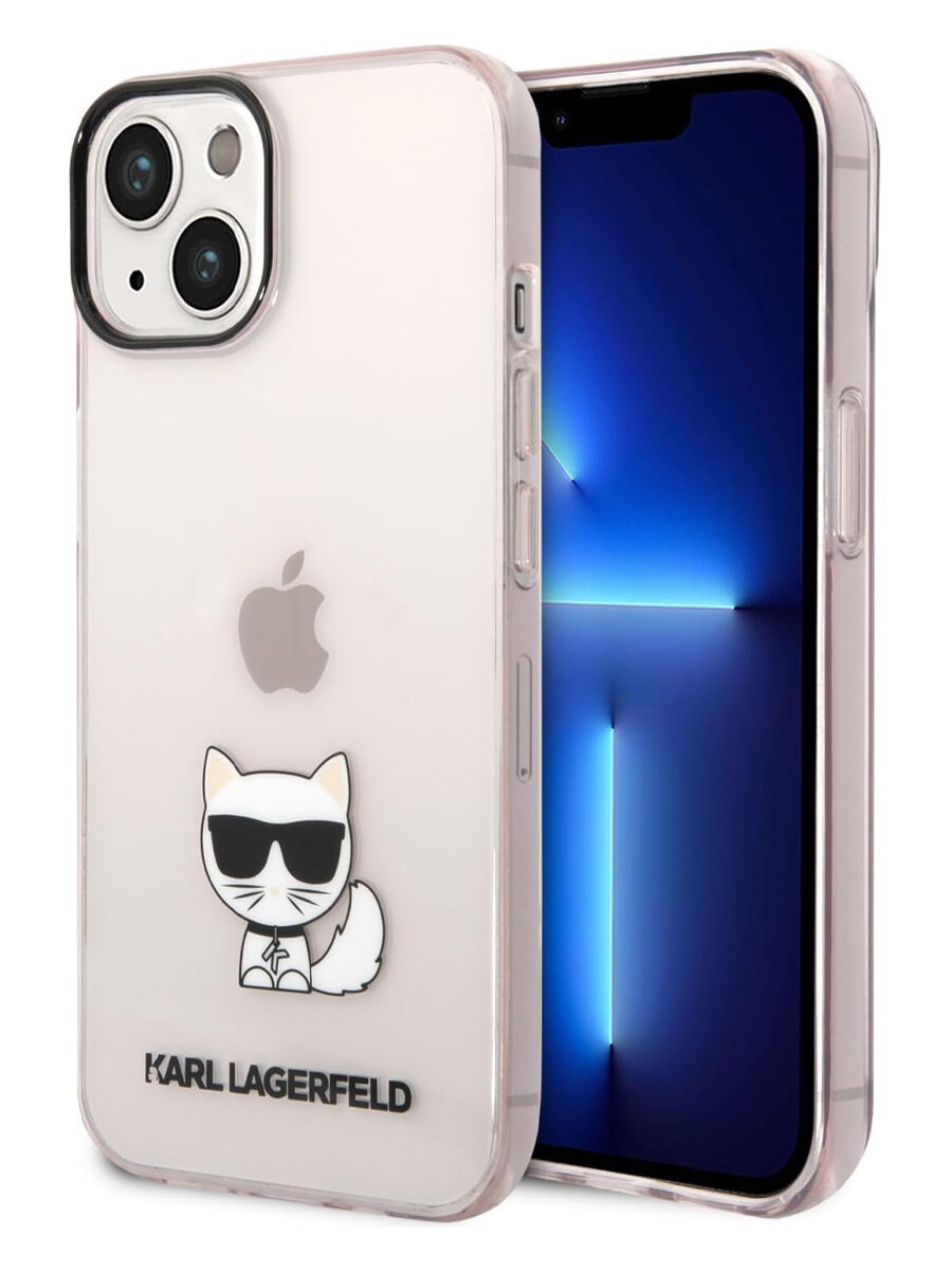 Чехол Karl Lagerfeld Choupette KLHCP14MCTTRI, для iPhone 14 Plus, пластик, прозрачный, розовый