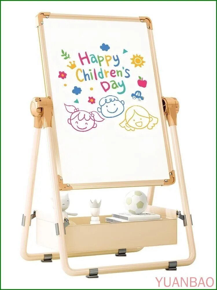 Уникальная детская доска для рисования с магнитной поверхностью, складывающаяся конструкция с регулировкой высоты, предлагается в светложелтом цвете, используется мел и фломастер
