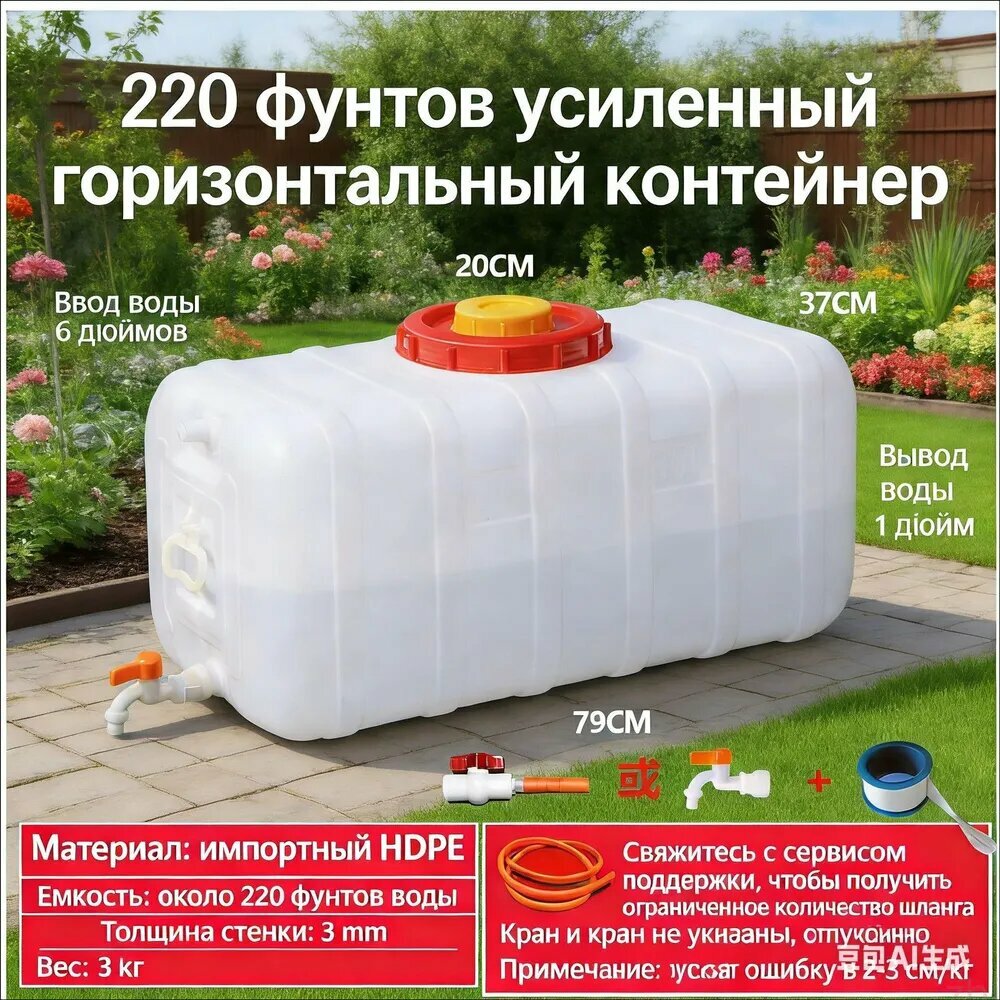 Бочка садовая горизонтальная 220 фунтов HDPE Белый для воды 79x37x37 см