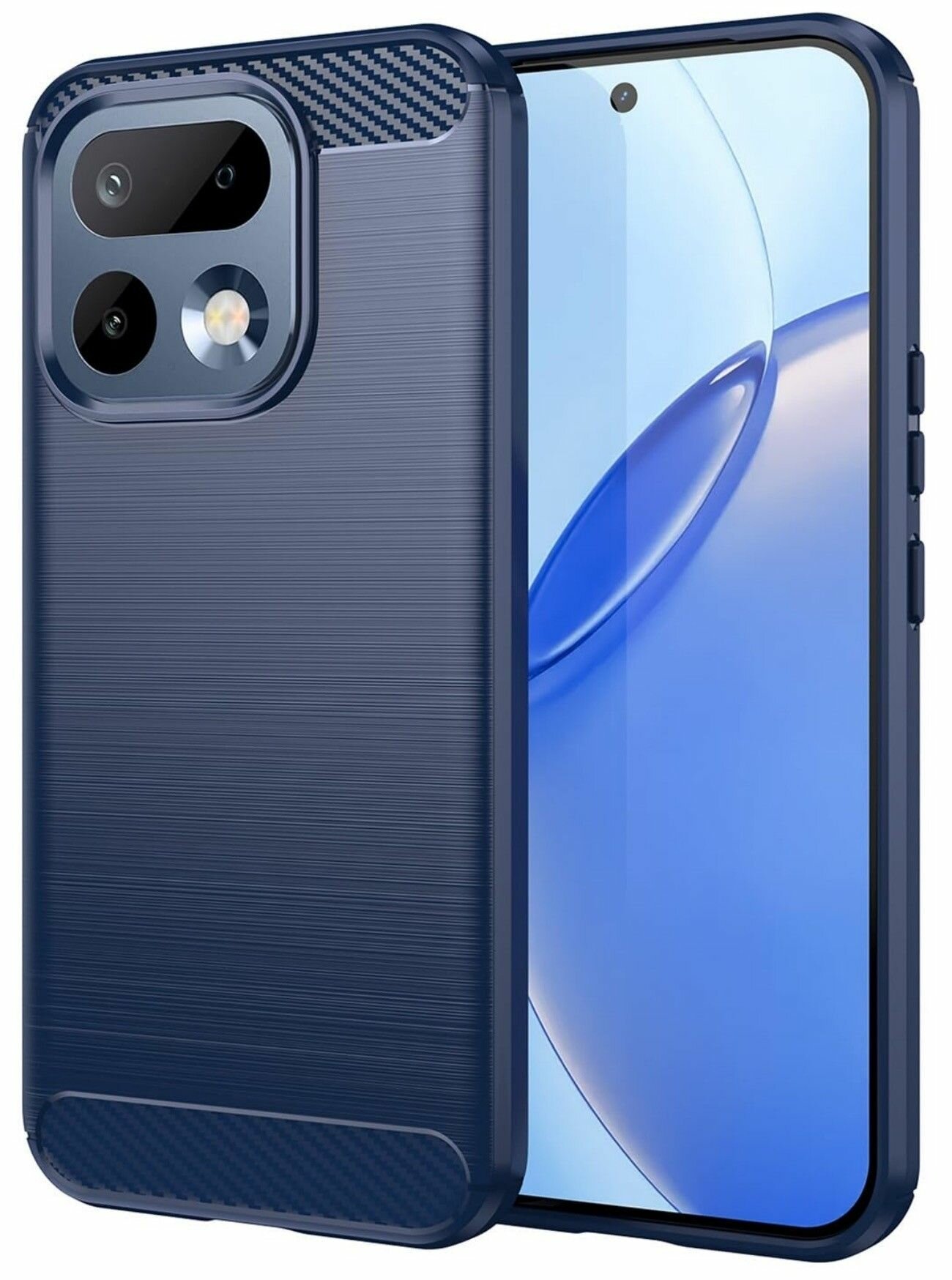 Чехол на Realme 16 Pro силиконовый карбон сталь синий противоударный