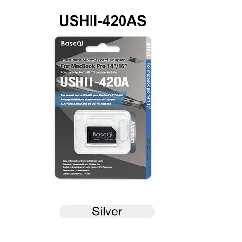 BASEQI Адаптер MicroSD для MacBook Pro 14"/16" Silver 420AS