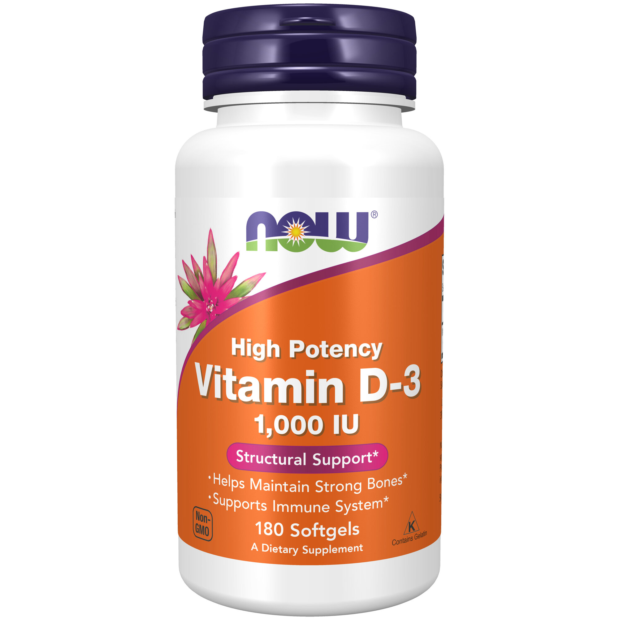 Витамин D3 NOW High Potency, 1000 МЕ, 25 мкг, 180 шт, капсулы