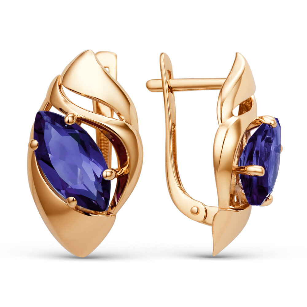 Серьги, красное золото, 375 проба, сапфир синтетический
