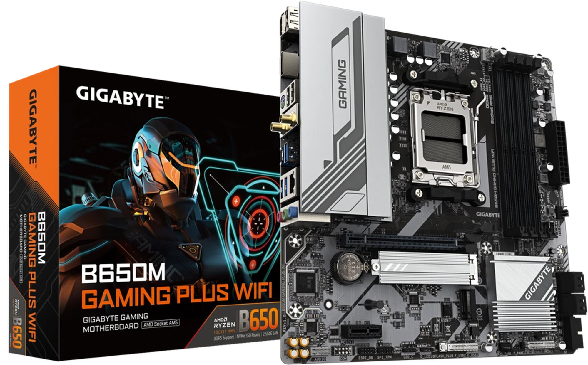 Материнская плата GIGABYTE B650M GAMING PLUS WIFI (AM5/AMD B650/4xDDR5/PCI-Ex16/2xM.2/SB/GLAN/Wi-Fi/BT/2xDP/HDMI/mATX)