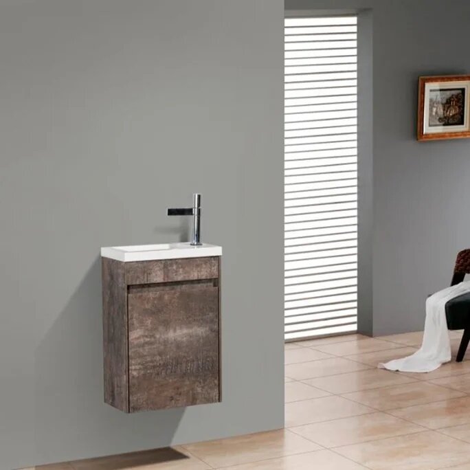 Тумба под раковину без столешницы BelBagno Pietra Mini 45 L подвесная, темное дерево, матовая, из МДФ, тумба для ванной, с дверками, лофт