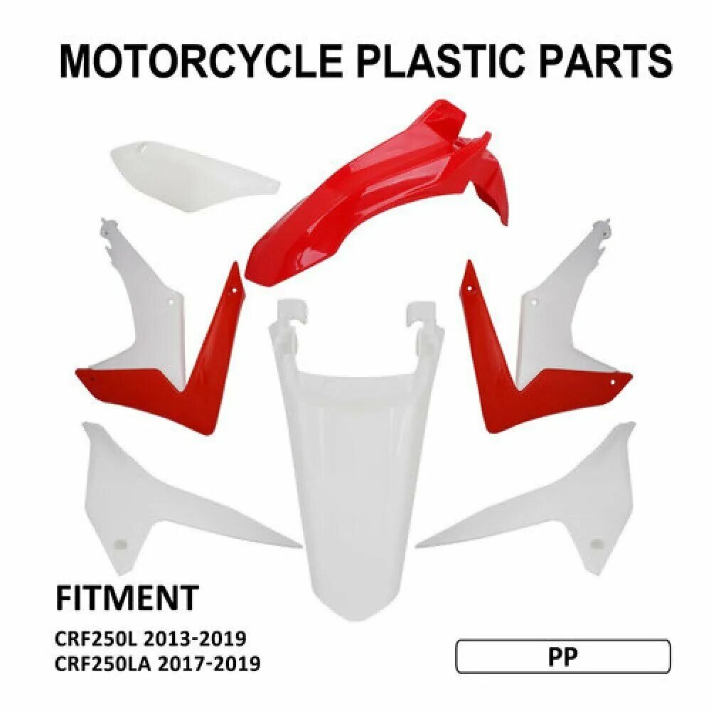 Полный комплект пластикового обвеса для Honda CRF250L/LA (2013-2019) 7 деталей, ABS-пластик, бело-красный