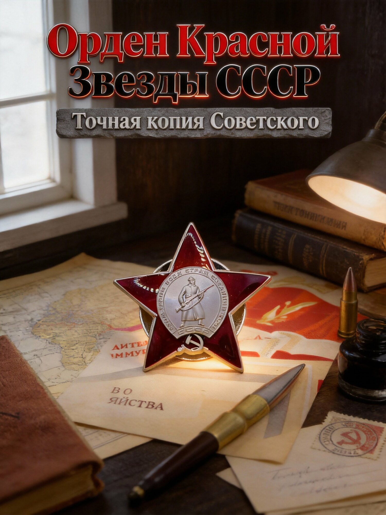 Орден Красной Звезды СССР, сувенирная точная копия из металла с эмалью, размеры соответствуют оригиналу для коллекции и экспозиции