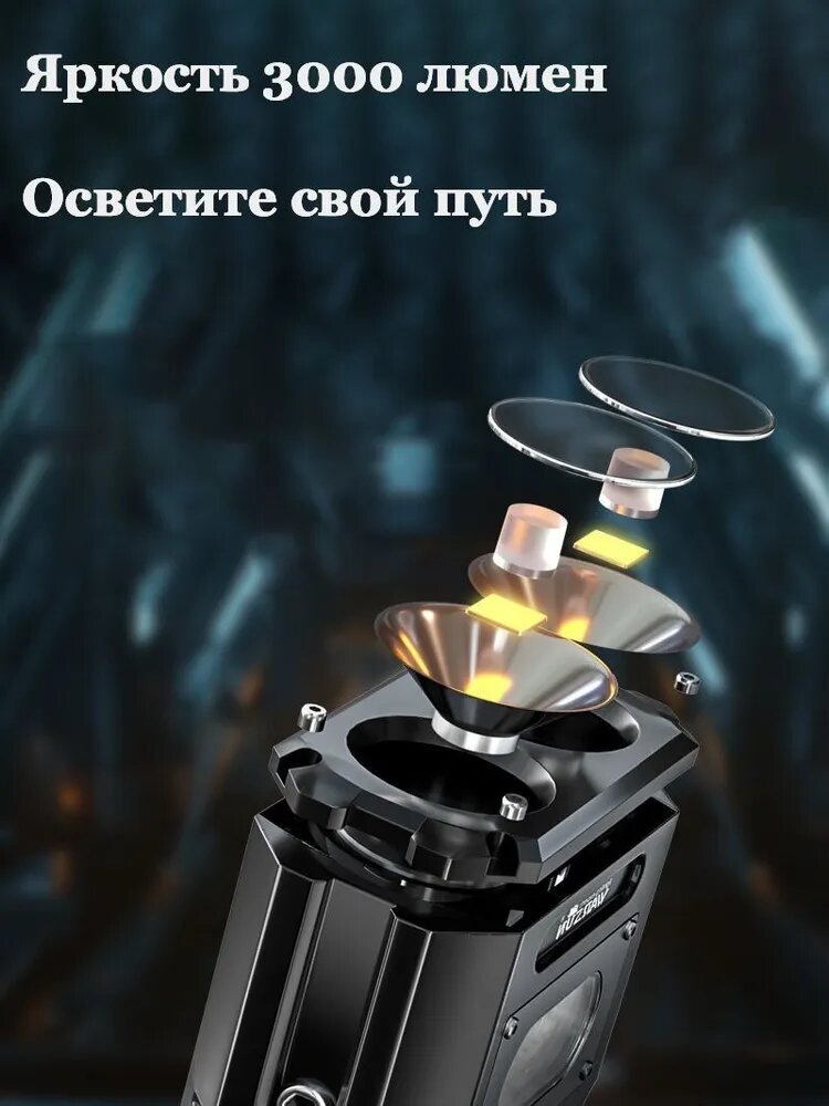 Фонарь-прожектор ручной светодиодный 3000 лм 30 Вт 18650 IPX5 черный/белый — фото 1