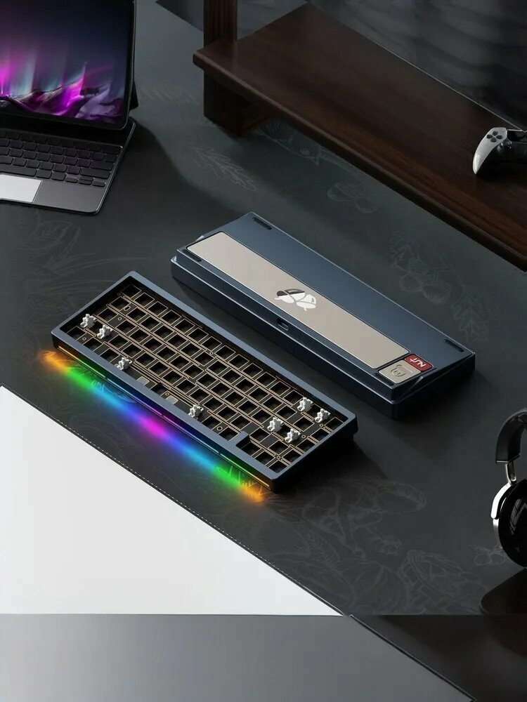 Weikav Клавиатура беспроводная Nut65 3mode aluminum mechanical keyboard kit wireless bluetooth 2.4g wired hot swap RGB, Английская раскладка, темно-синий