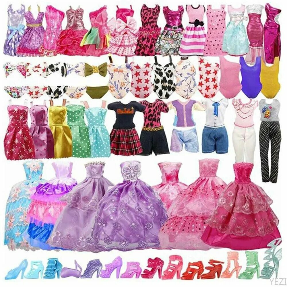 Набор из 35 предметовНабор одежды для куклы Barbie, аксессуары обувь платья(Подробности см. в описании)