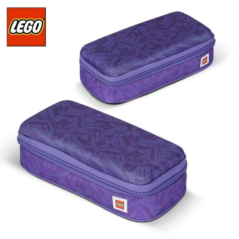Карандашница LEGO фиолетового цвета с тёмным узором в виде кубиков, подходит для детей дошкольного возраста и школьников средних классов