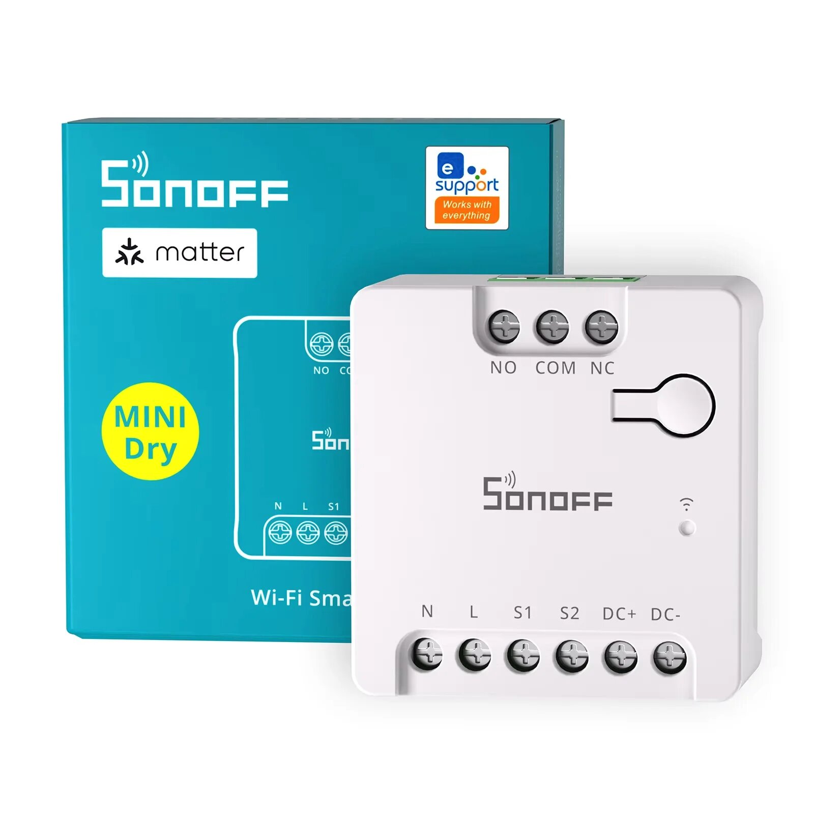 SONOFF MINI-D Wi-Fi умный выключатель. Первый миниатюрный сухой контактный релейный прибор с поддержкой Matter. Управление контактором с источником питания AC/DC-MINI-D