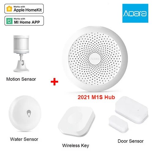 Комплекты умного дома Aqara Gateway M1S Hub Датчик двери Датчик движения беспроводной переключатель Датчик температуры и влажности Датчик протечки воды Mihome Homekit-5 в 1, как на картинке H