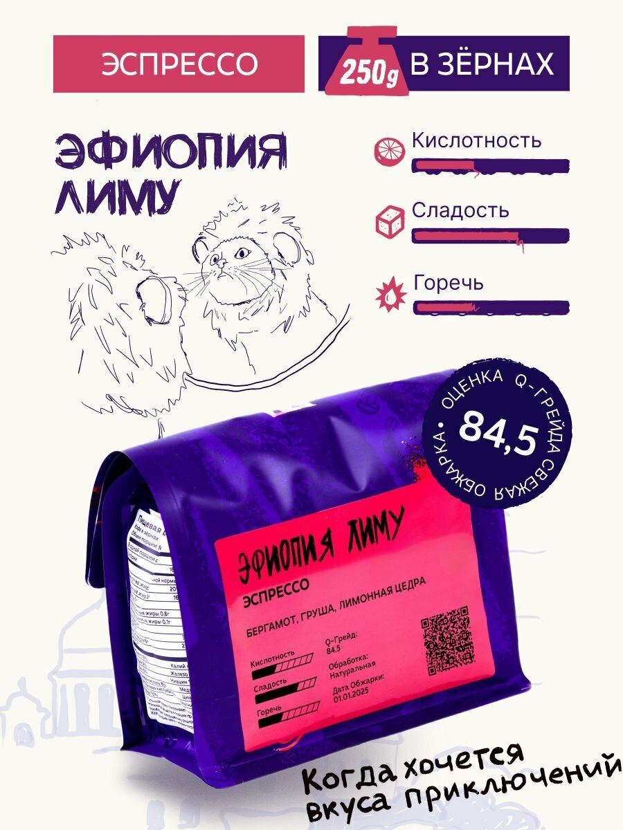 Кофе в зернах Эфиопия Лиму 250г под эспрессо