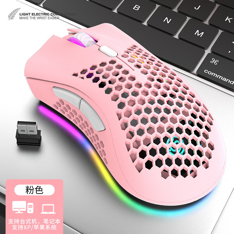 BM600 беспроводная игровая мышь с подсветкой RGB, розовая, двухрежимная Bluetooth для ПК