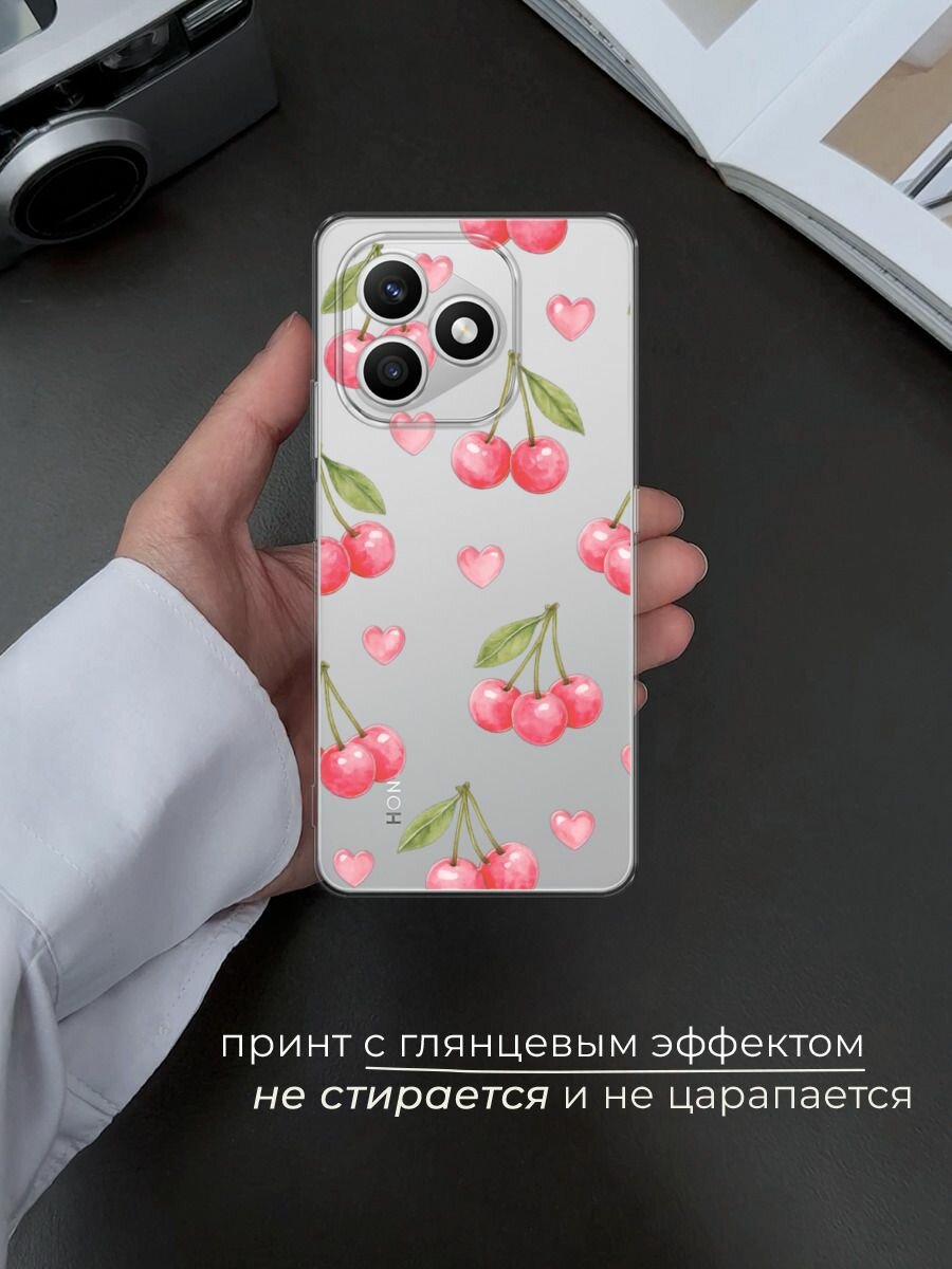 Силиконовый чехол на Honor X8d / Хонор X8d с принтом Вишни и сердечки — фото 1