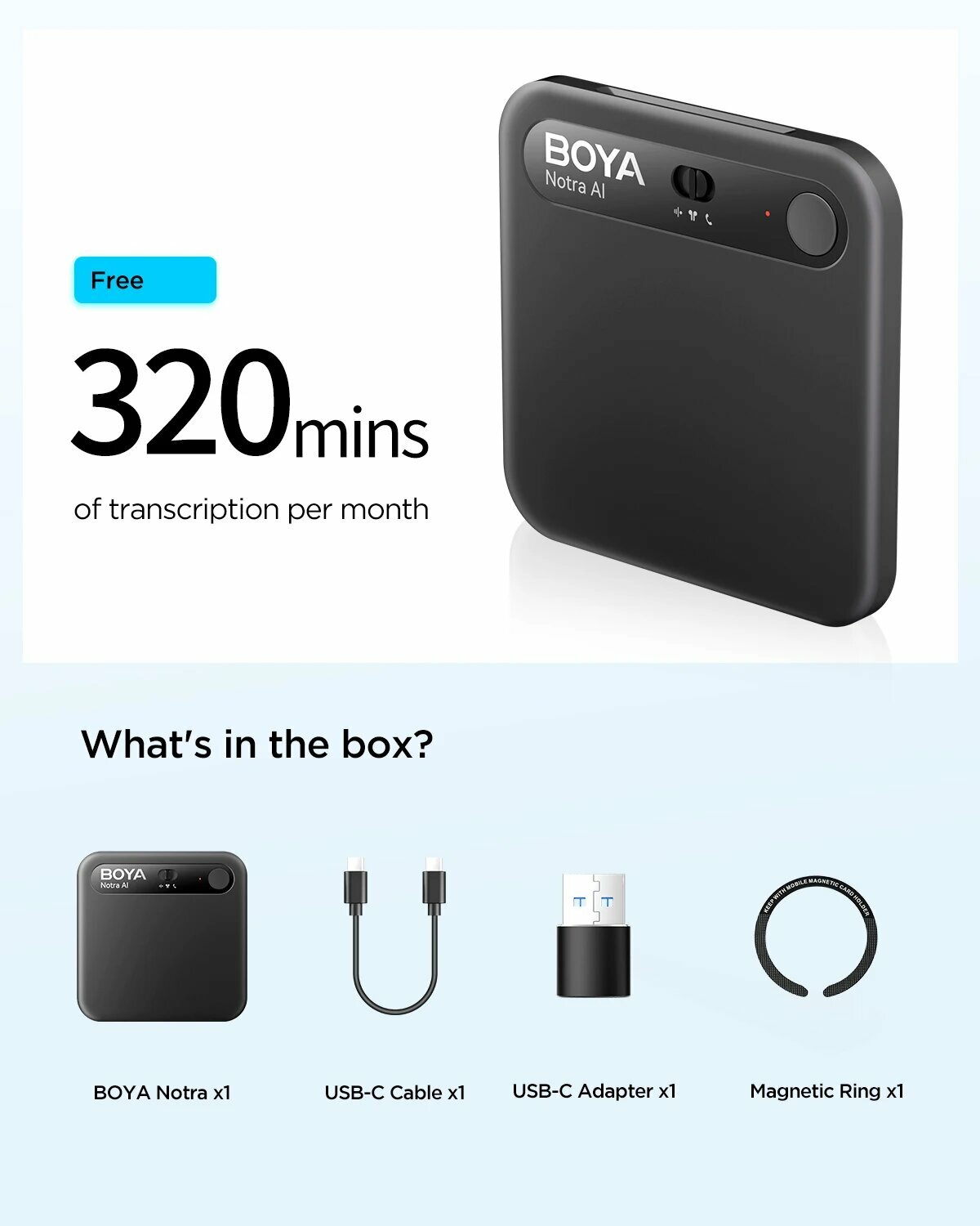 BOYA Notra AI Диктофон, черный BOYA Notra-B