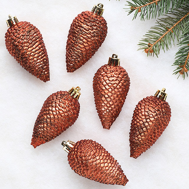Елочная игрушка Шишка Альто - Терракотовый 8 см, 6 шт, пластик, Winter Deco, 028663