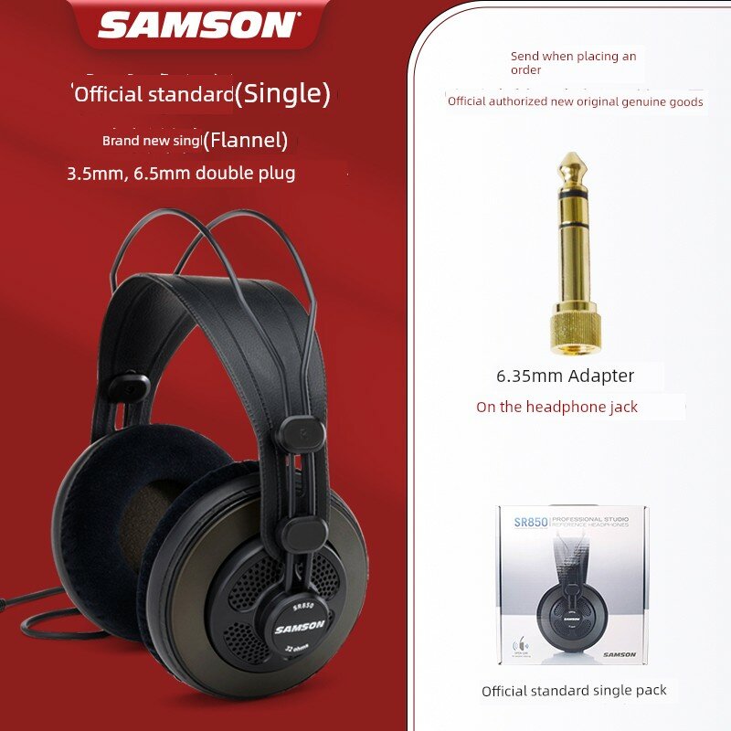 Samson SR850 Полуоткрытые наушники одиночный экземпляр в флисовом футляре с адаптером