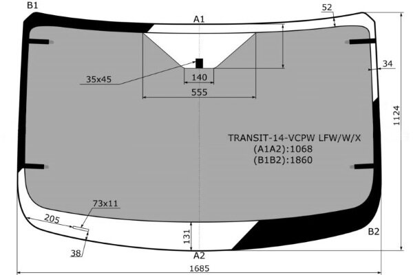 Лобовое FORD TRANSIT V (полный обогрев) 3772AGNHV
