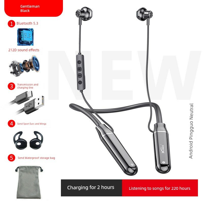 A11PRO Беспроводные наушники Bluetooth Neckband Semi-In-Ear, Черный, совместимые с Huawei Apple OPPO Xiaomi Vivo