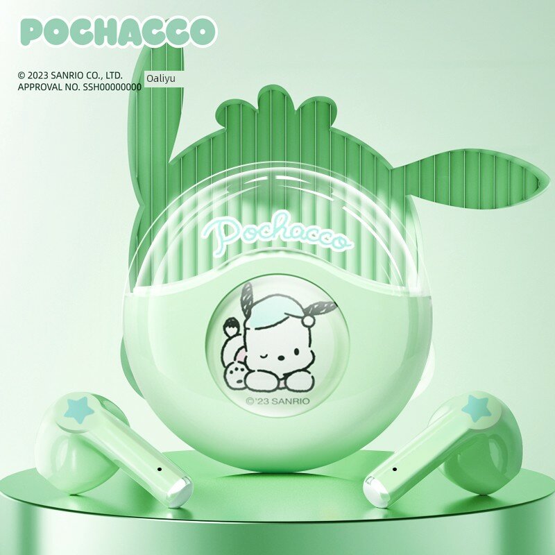Беспроводные наушники Sanrio Pochita с шумоподавлением для женщин, удобные для длительного ношения, светло-зеленый
