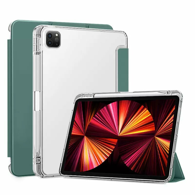 IPad Pro 2021 12.9-дюймовый магнитный три-сгибаемый чехол с отсеком для ручки - Темно-Зеленый одиночный чехол