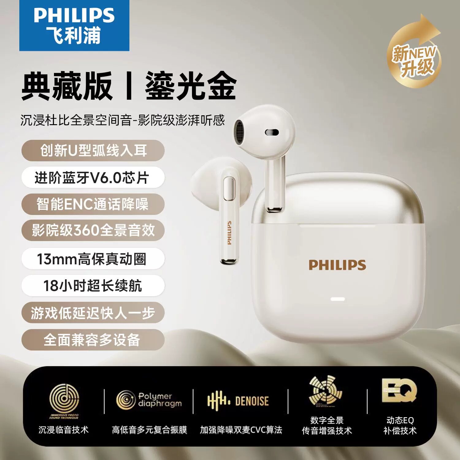 Philips TAT1420 беспроводные наушники с кинематографическим объемным звучанием и Bluetooth 6.0