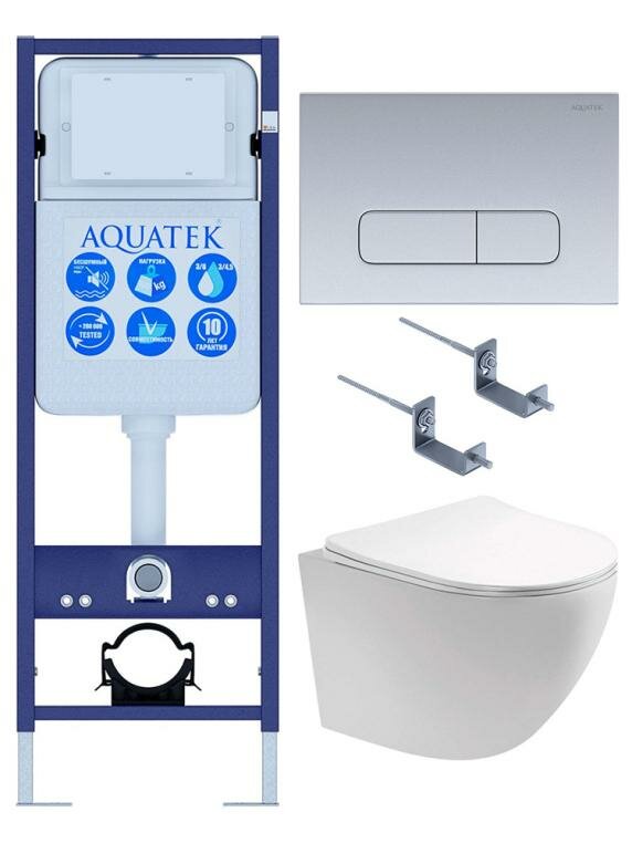 Инсталляция с унитазом комплект Aquatek Европа белый, с сиденьем микролифт и кнопкой смыва хром