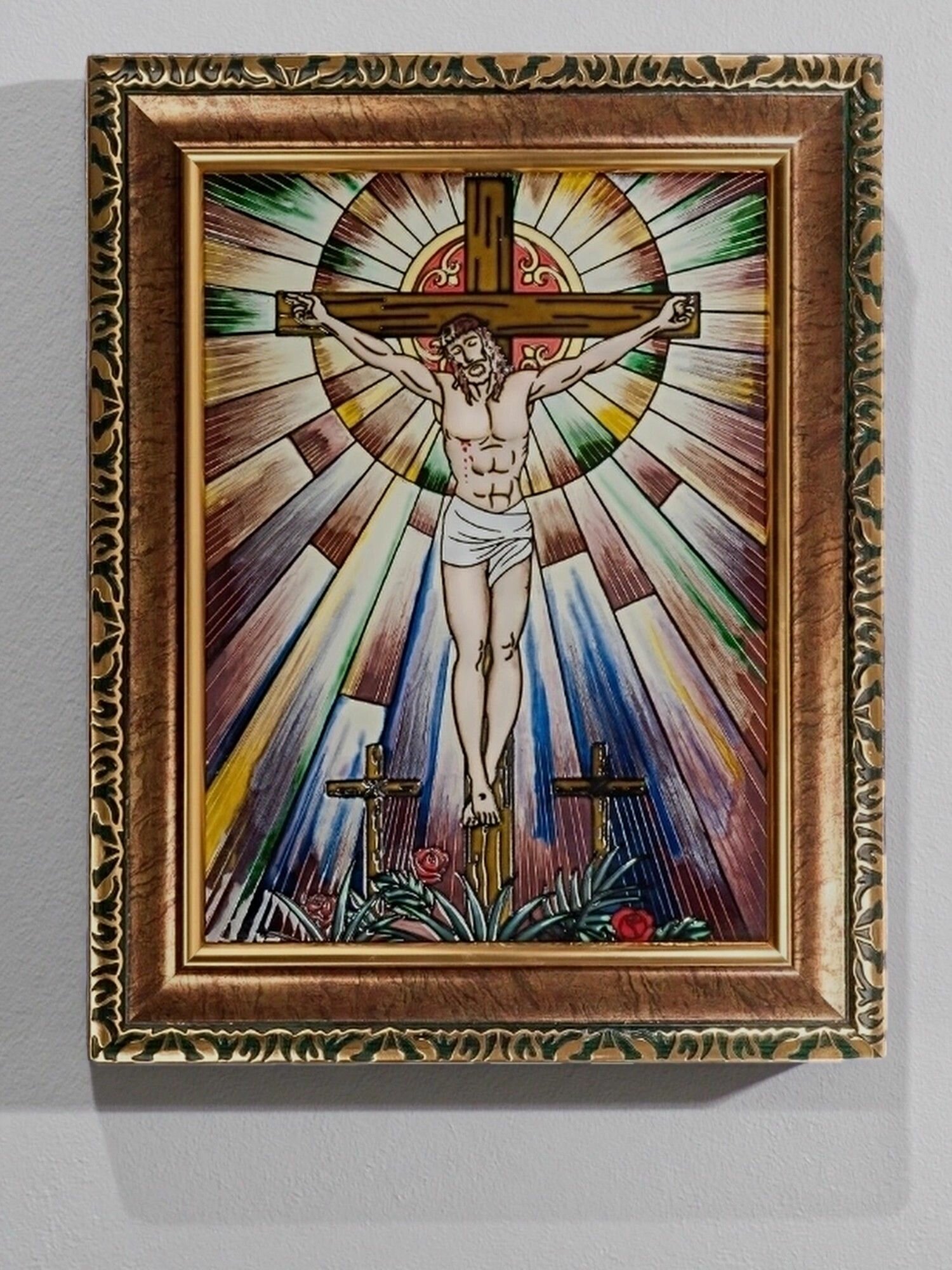 Картина "Распятие Иисуса", в раме, фарфор, размер 50*40*3 см