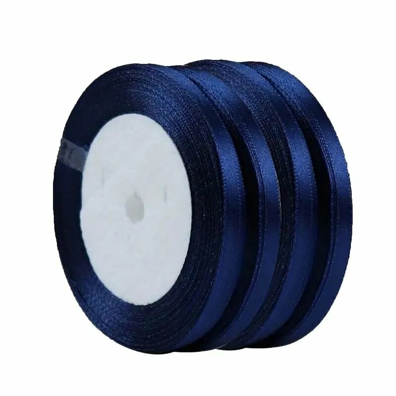 Атласная лента 0,6 см 22 м, 4 шт, темно-синяя, для декора, упаковки подарков, рукоделия, свадьбы, праздника