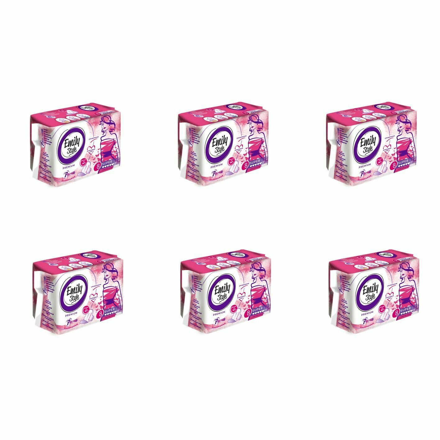 Emily Style Прокладки женские Premium super, 8 шт, 6 уп