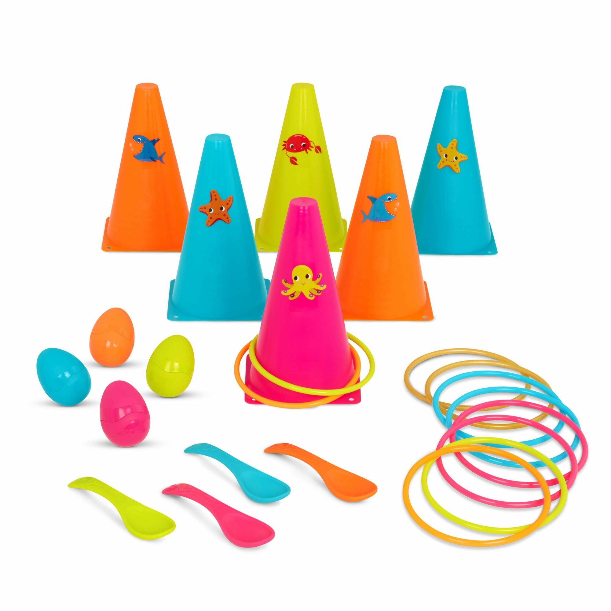 Набор для подвижных игр B.Toys - Игровой набор из 2 игр: "Гонки на яйцах и ложках" и "Метание колец" , 3+ лет. - Би. Тойс BX2188Z
