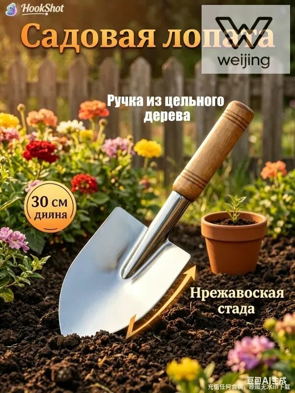 Совок садовый, Металл, рукоять Дерево