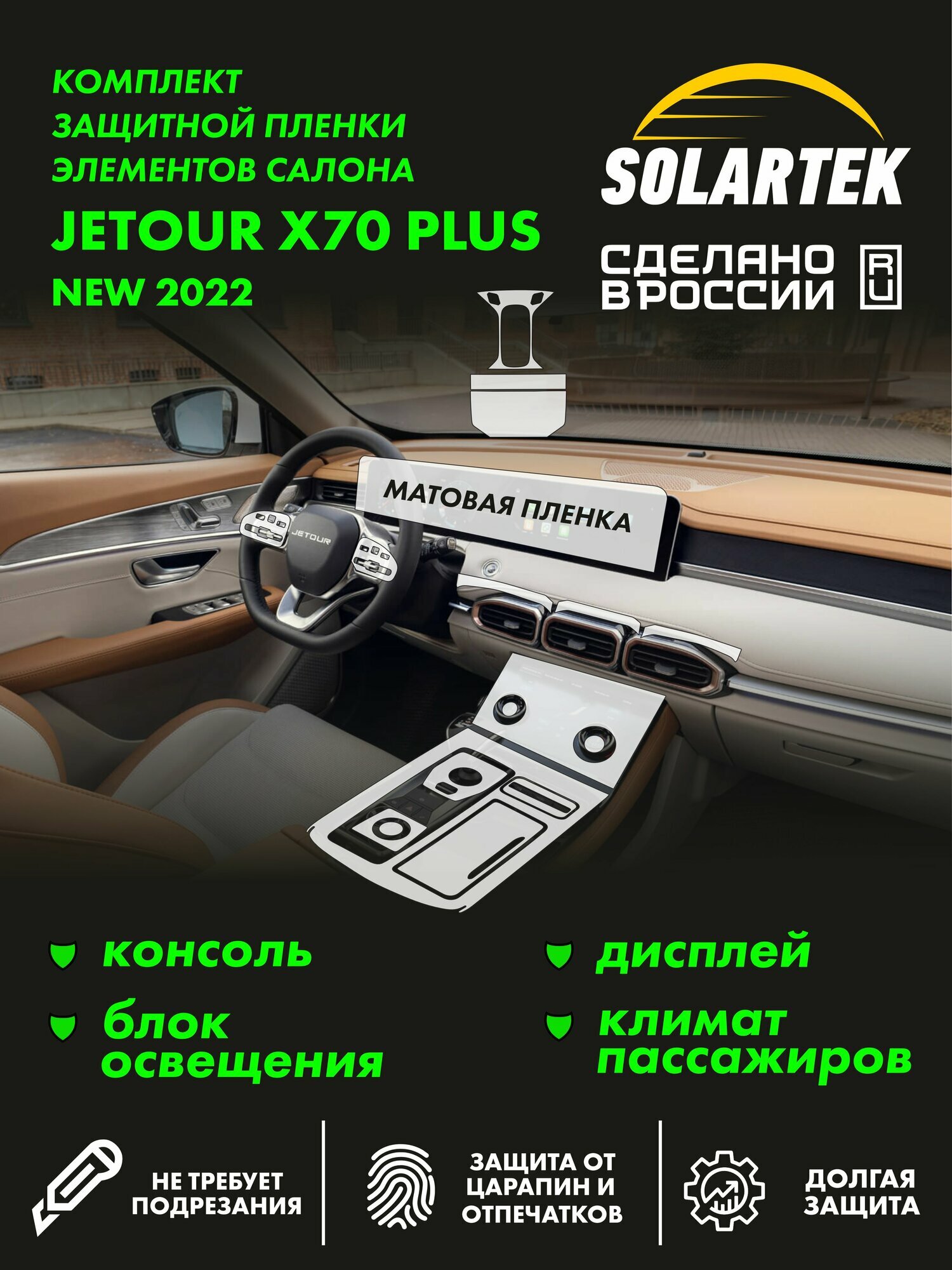 JETOUR X70 PLUS 2022 NEW Комплект защитных матовых пленок солартек на консоль, дисплей, блок освещения и климат пассажиров