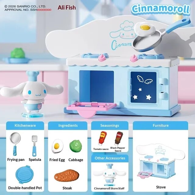 MINISO Набор миниатюрных реалистичных игрушек-продуктов Sanrio Kitchen Series Blind Box Hello Kitty Kuromi Cinnamon Dog – коллекционный подарок для поклонников,
