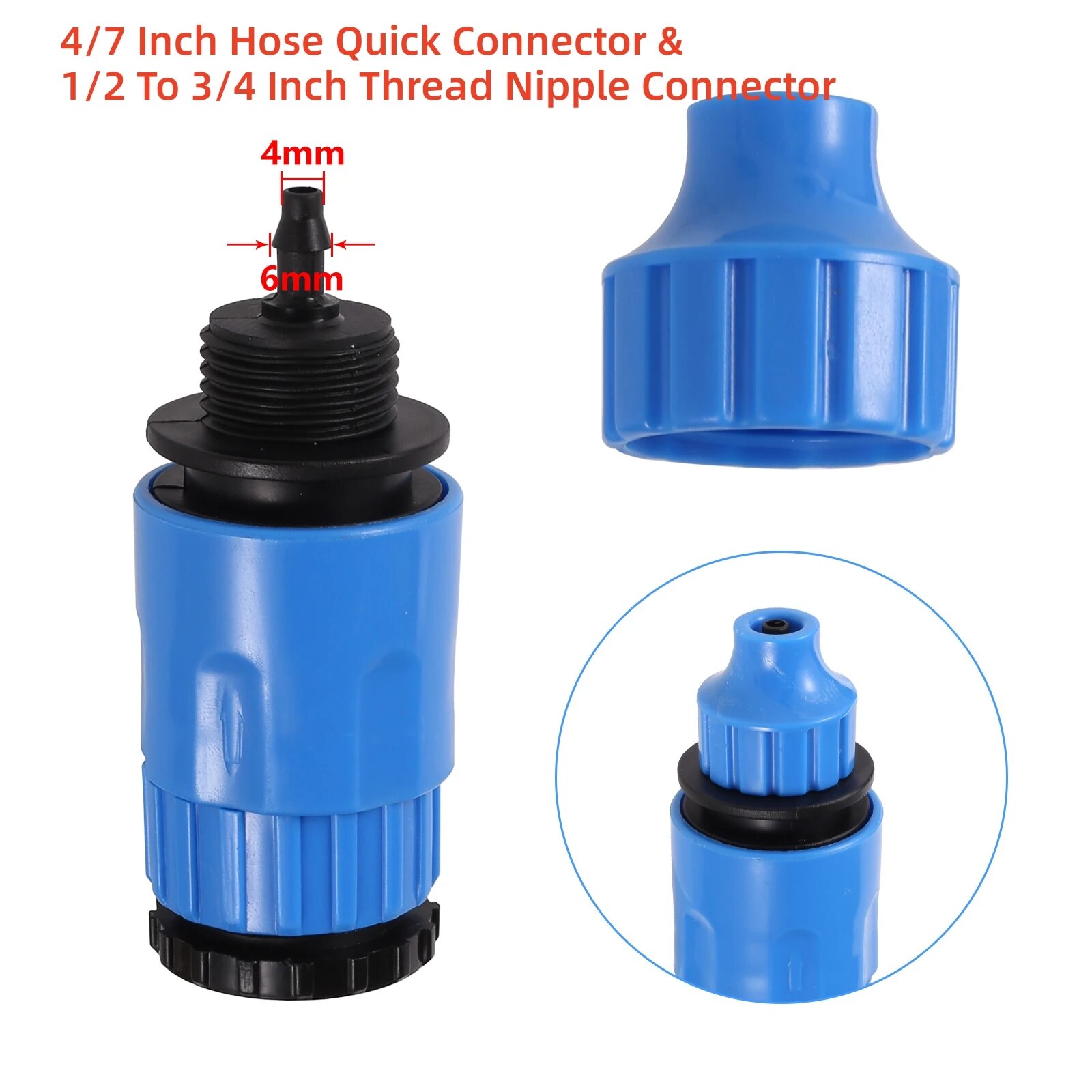 Пластиковый быстрый соединитель для шланга 1/4", 1/2"-3/4"