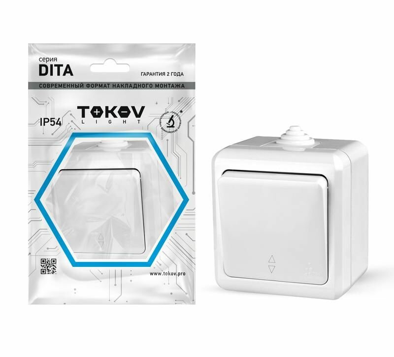 Переключатель TOKOV ELECTRIC "Dita", 1 клавиша, 10 А, IP54, 250 В, белый