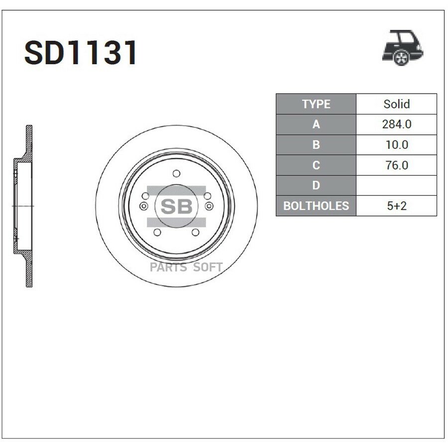 SANGSIN BRAKE SD1131 Диск тормозной HYUNDAI CRETA 4WD 21-/KIA OPTIMA 12- задний D 284мм.