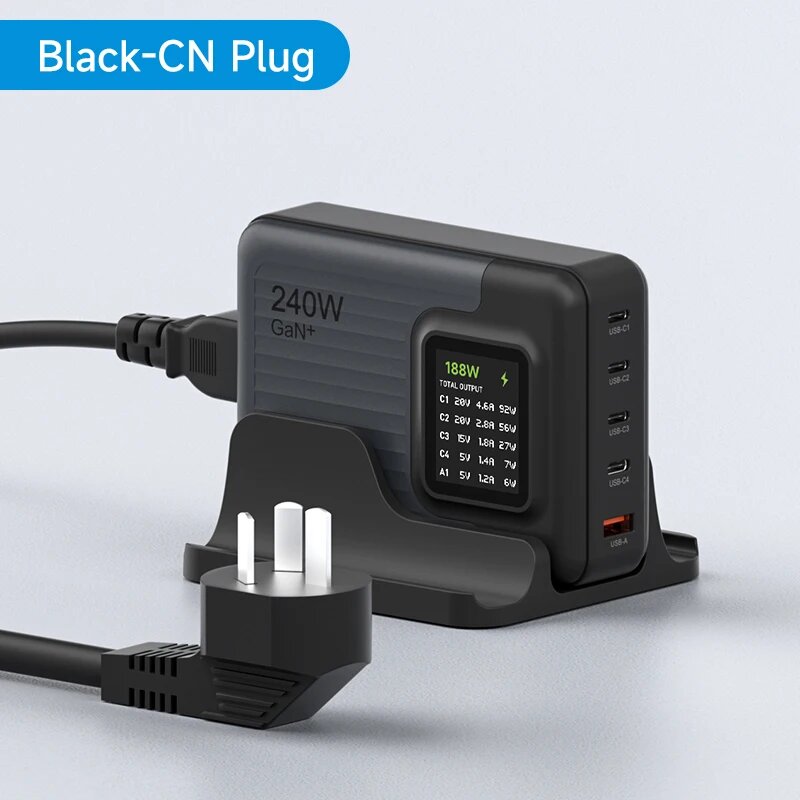 Настольное Зарядное Устройство Hagibis 240 Вт USB C С 5 Портами GaN, Быстрая Зарядка PD3.1 CN PLUG