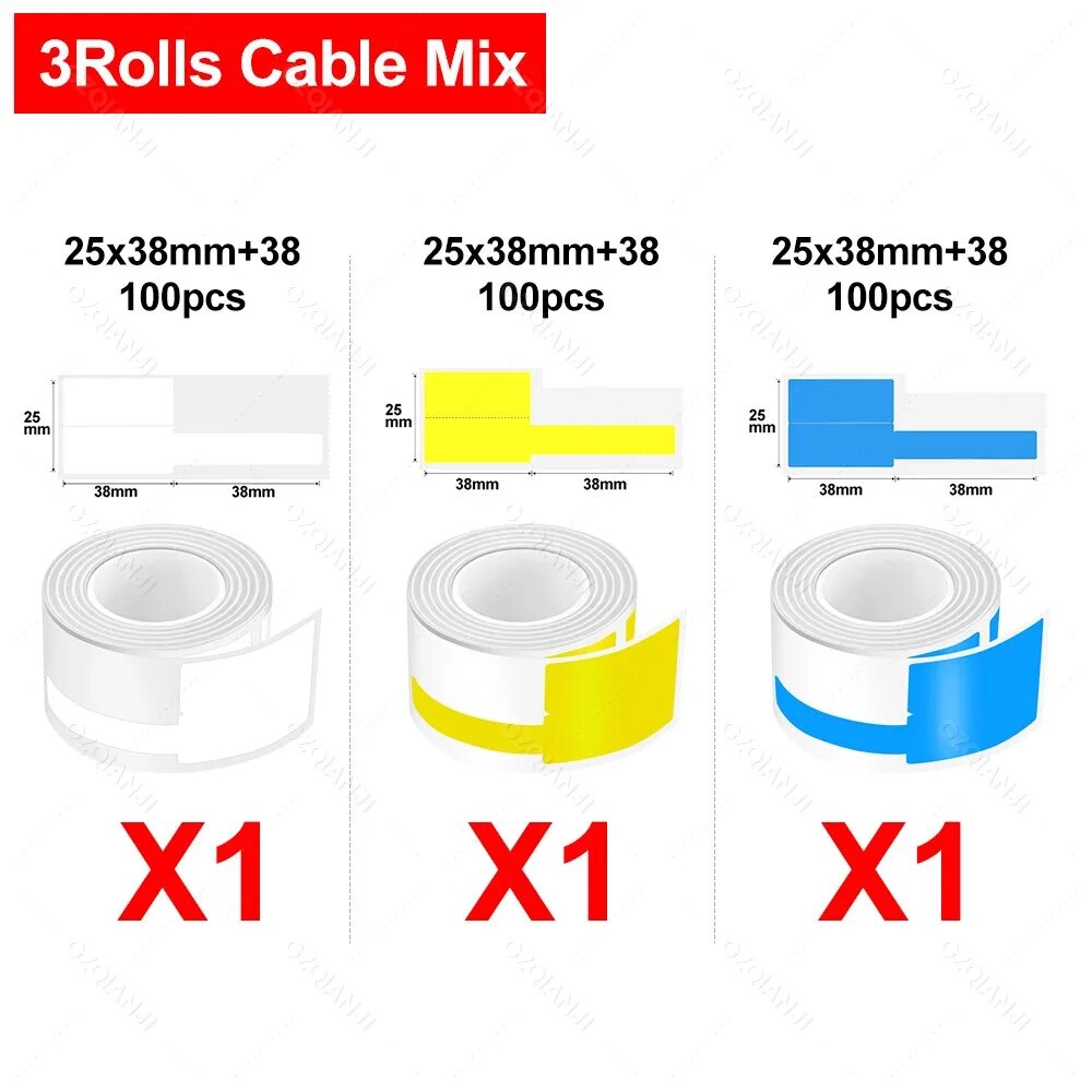 Портативный термопринтер этикеток GZQIANJI 2 дюйма черный 3Rolls Cable B