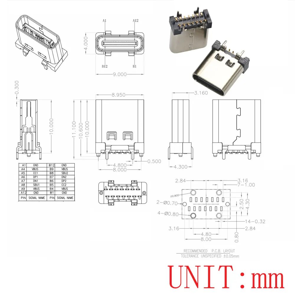 Разъём USB Type C для пайки LQIH 10PCS TYPE-C-16
