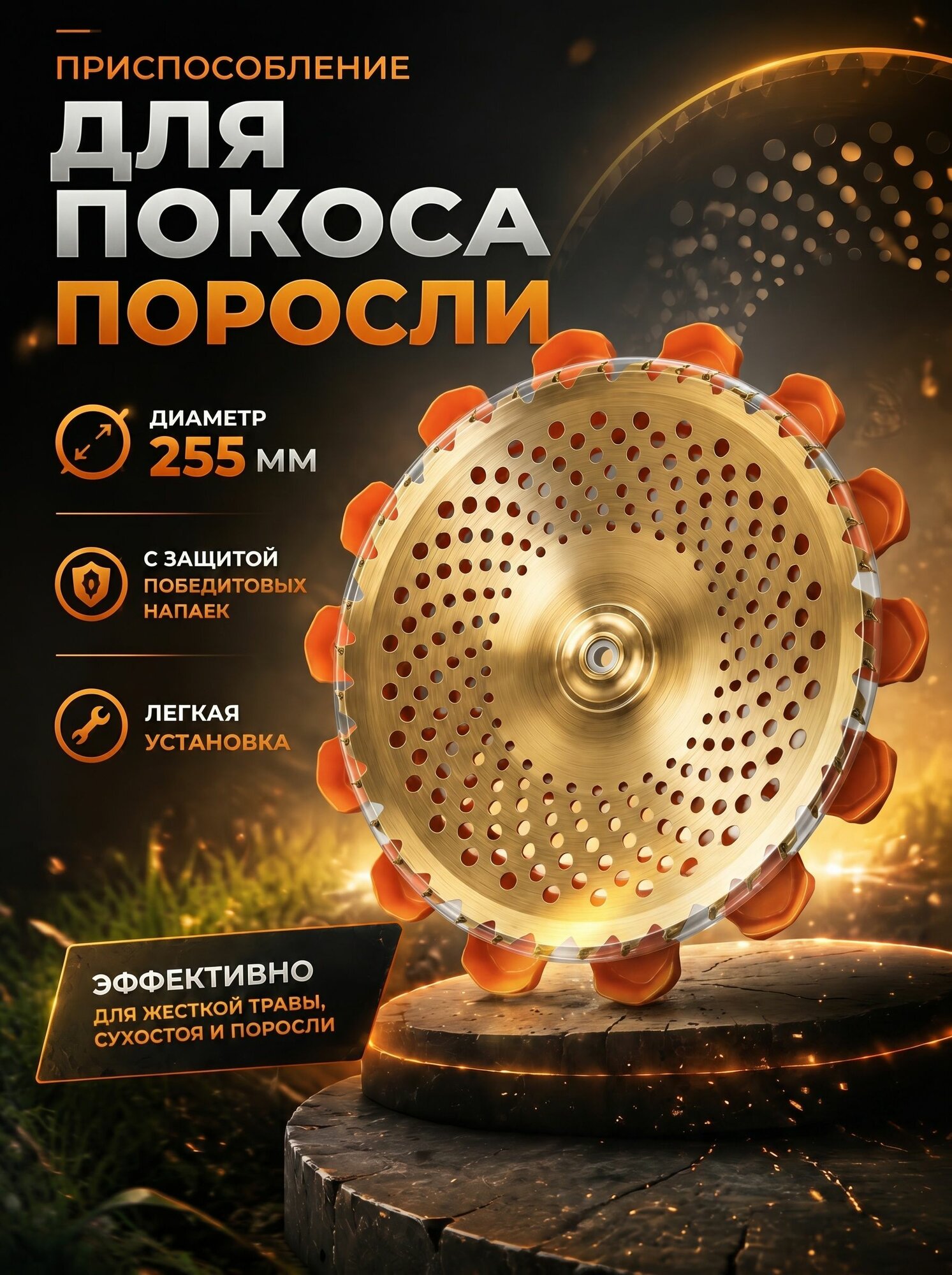 Нож, для покоса поросли, с защитой победита D 255 сменный диск
