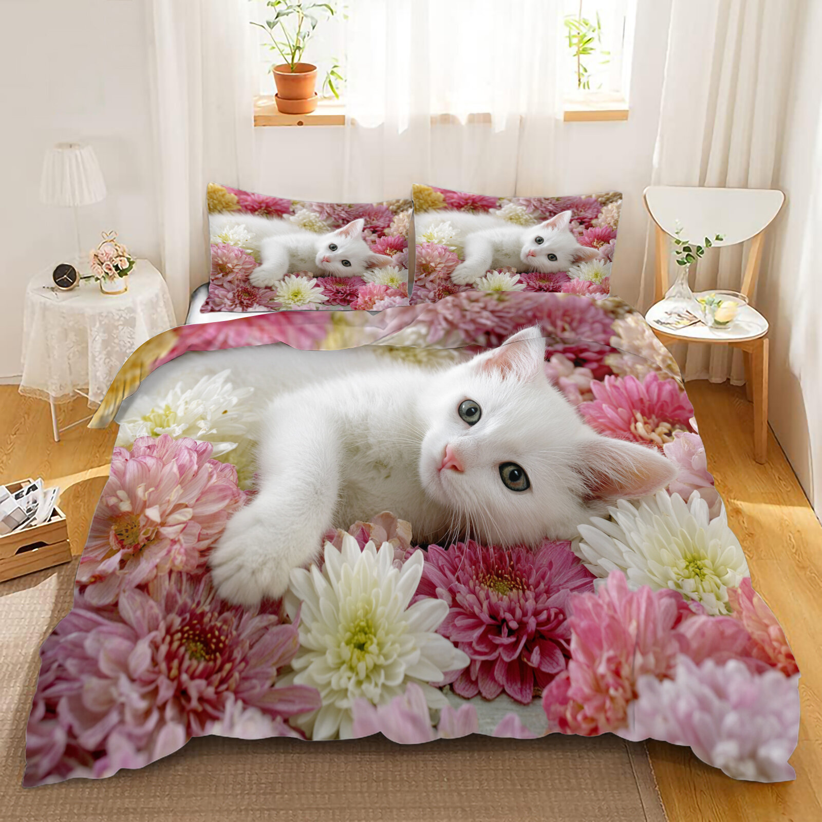 Кот Комплект постельного белья 3 предмета 200x220cm наволочки 70х70, Животные постельные принадлежности