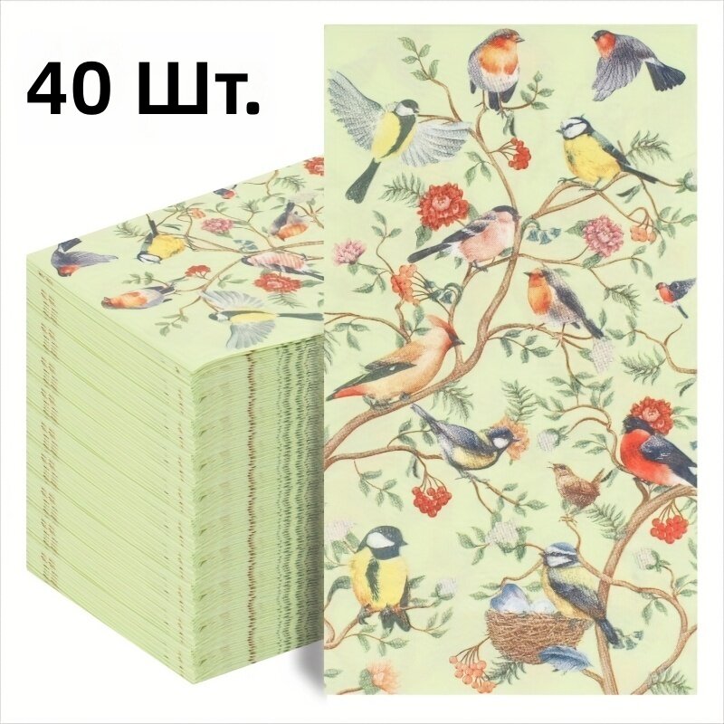 Бумажные салфетки с рисунком сорока и цветы, 40 шт, 2-слойные, размер 33x40 см, для свадьбы, дня рождения, чаепития и праздничного декора
