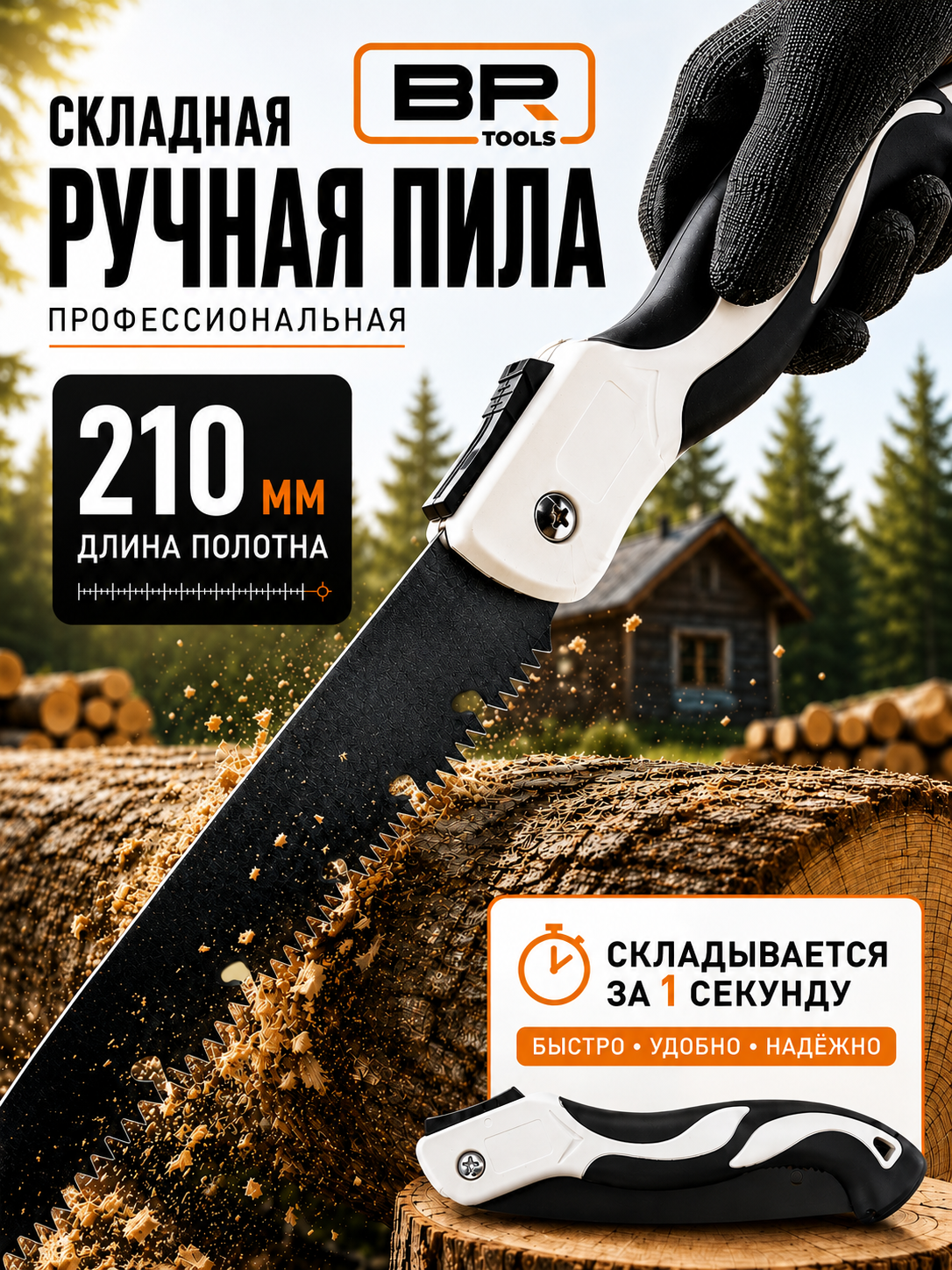 Пила складная садовая Ножовка по дереву 210мм