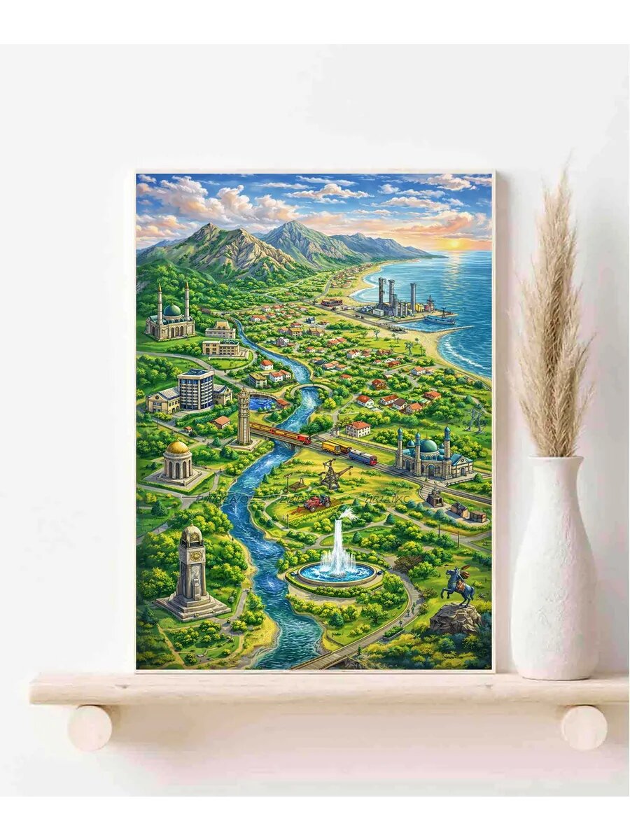 Сиазань, Азербайджан, Fantasy Map, Карта, Плакат 30x42см