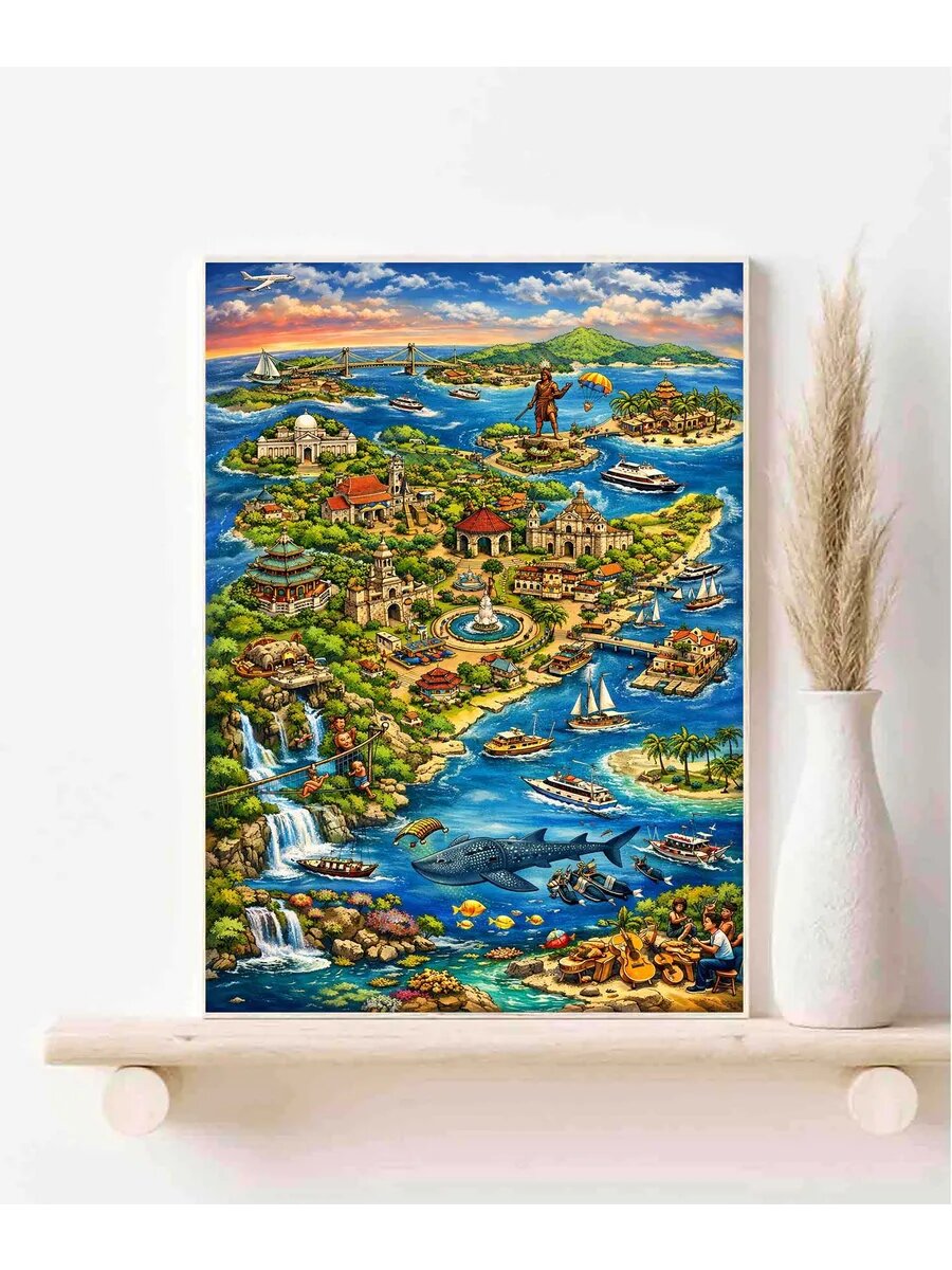 Себу, Филиппины, Fantasy Map, Карта, Плакат 30x42см